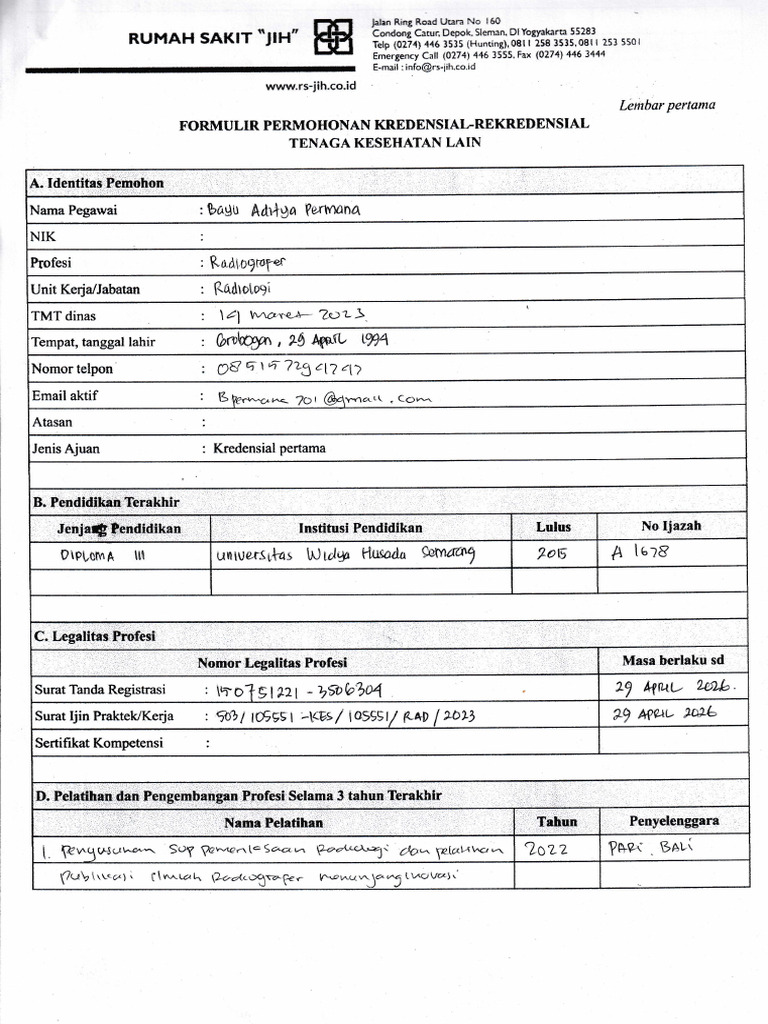 RKK Bayu Aditya Permana - Radiografer | PDF