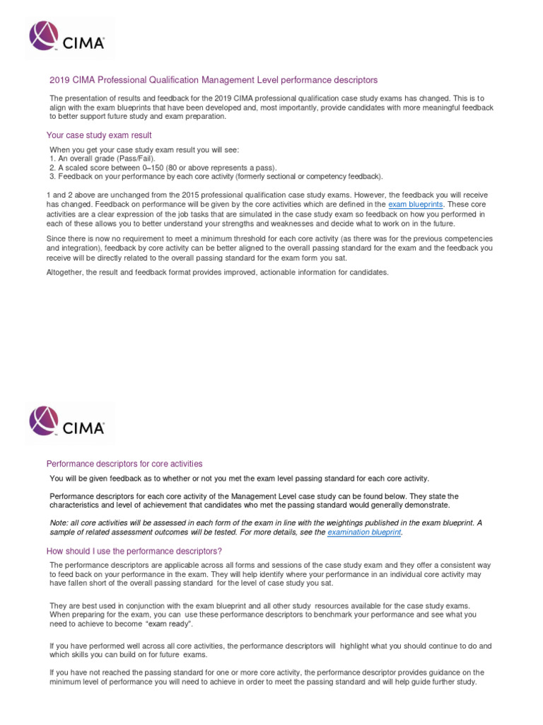2019 Cima Professional Qualification Mcs Level Performance Descriptors