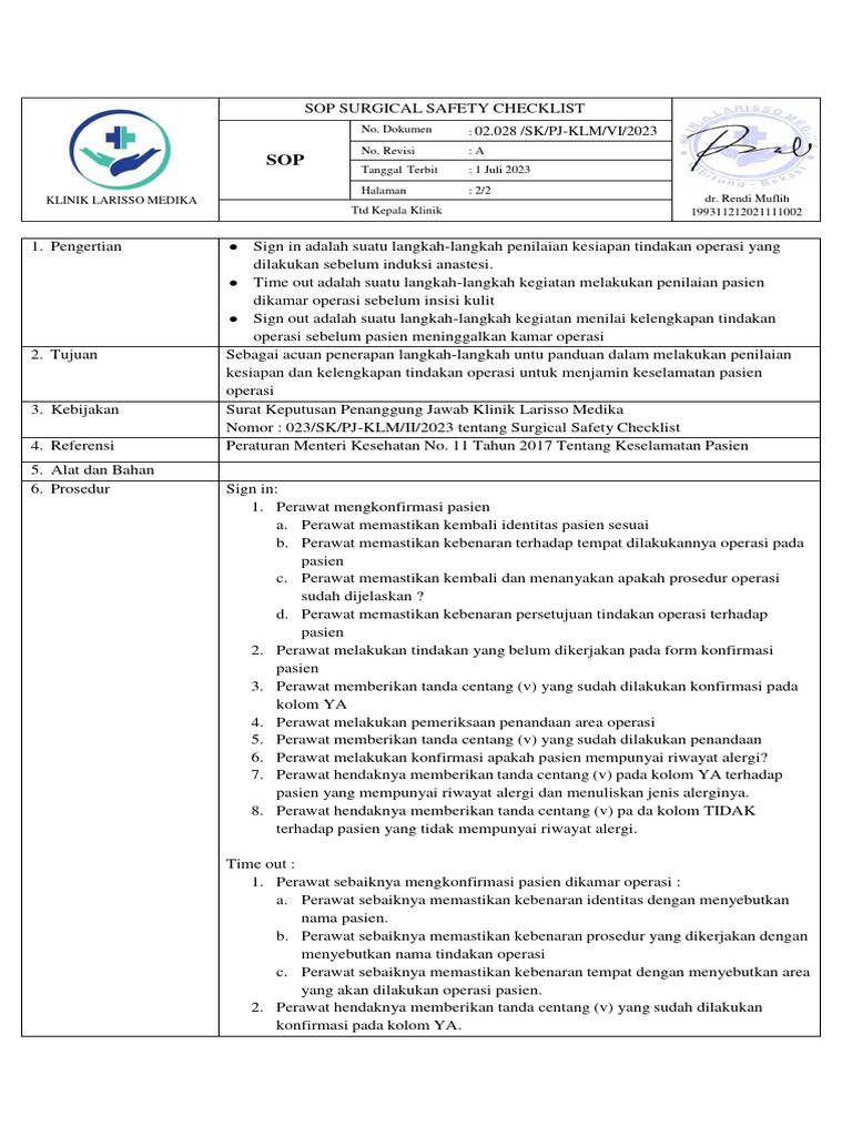 SOP Checklist Keamanan Operasi | PDF