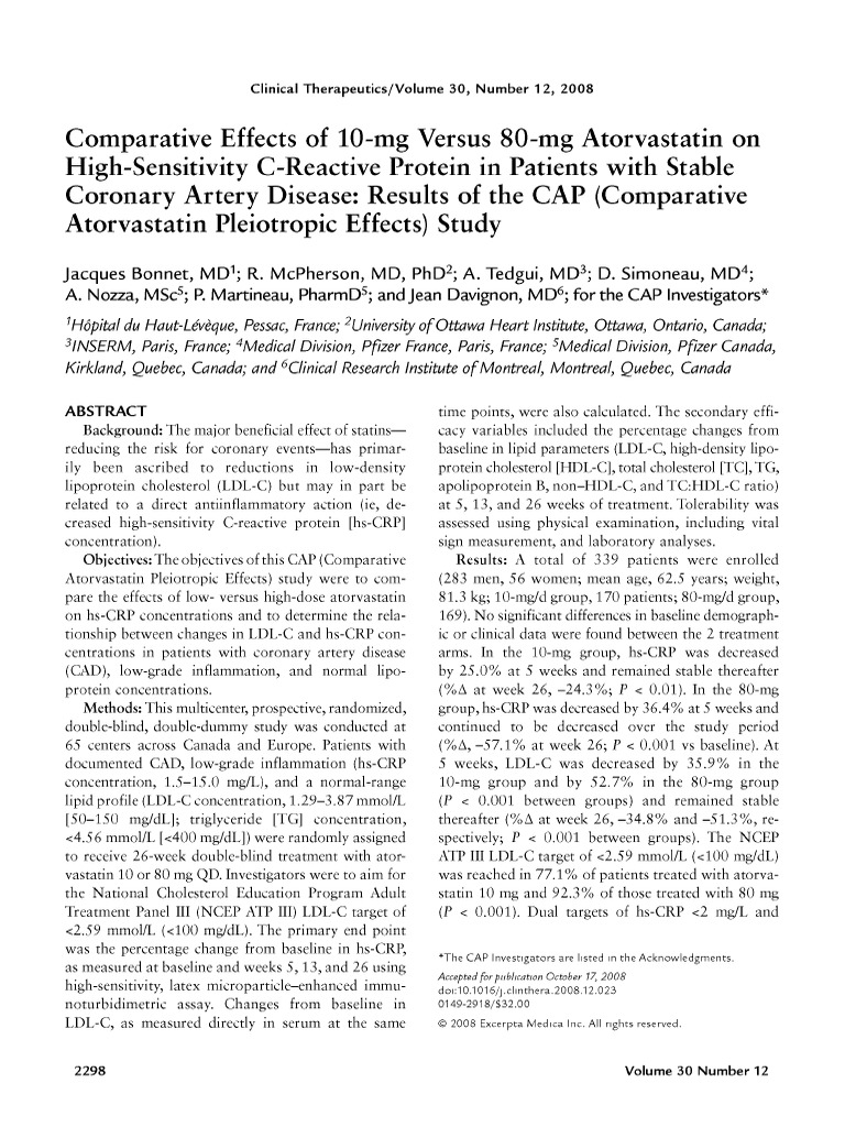 Comparative Effects of LO-mg Versus 80-Mg Atorvastatin On High-Sensitivity C-Reactive Protein ...