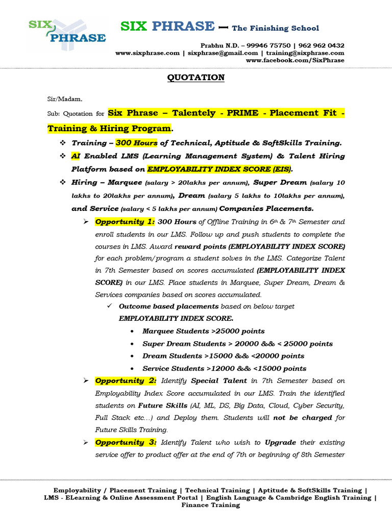 Six Phrase - III Year - PRIME - Placement Fit - Training & Hiring ...