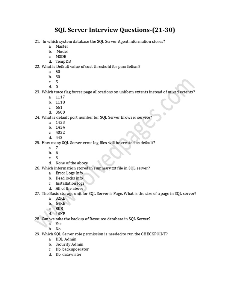 SQL Server Interview Questions and Answers (21-30) | PDF | Microsoft Sql Server | Backup