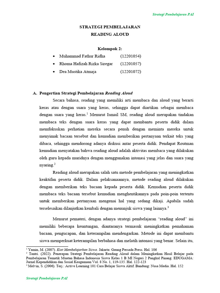 Modul Ajar Reading Aloud (Kel. 2) | PDF