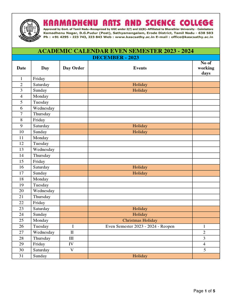 Academic Calendar 2023 2024 Even | PDF | Academic Term | Holidays