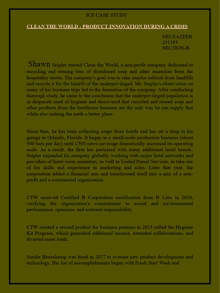 Shawn: Clean The World: Product Innovation During A Crisis | Download Free PDF | Recycling | Plastic