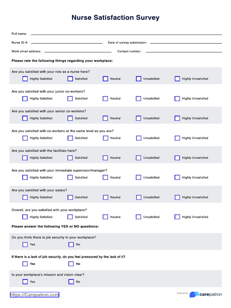 64261d88a8d8b7567b1bea4b_Nurse Satisfaction Survey | PDF