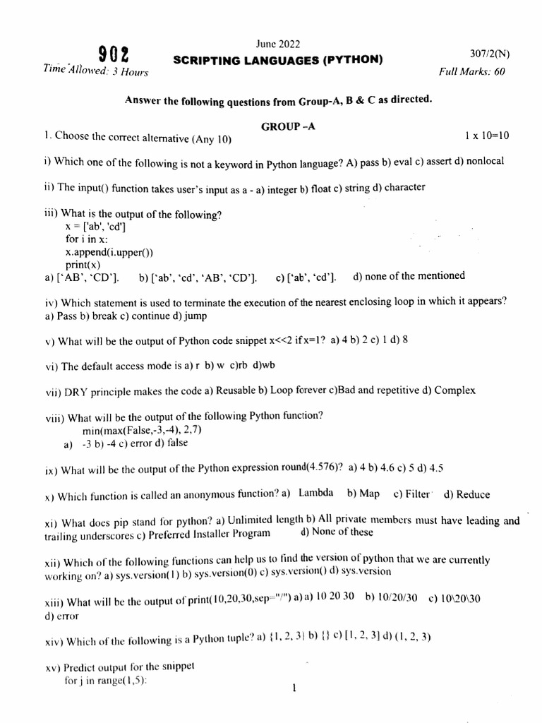 Cst 3 Sem Scripting Languages Python 307 2 N Jun 2022 Pdf Python
