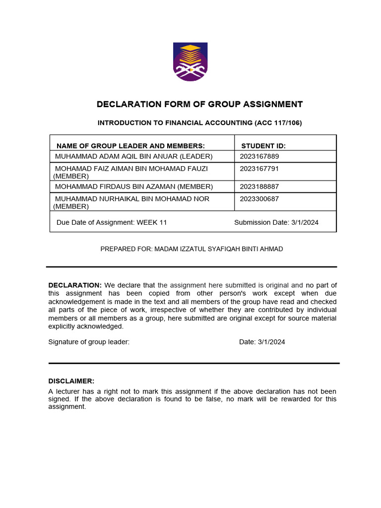 ACC117 GROUP ASSIGNMENT (2) | PDF