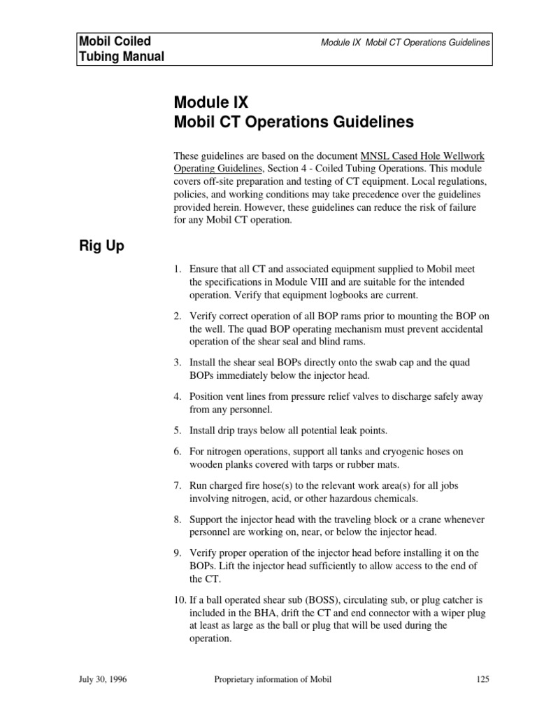 Mobil Coiled Module IX Mobil CT Operatio | PDF