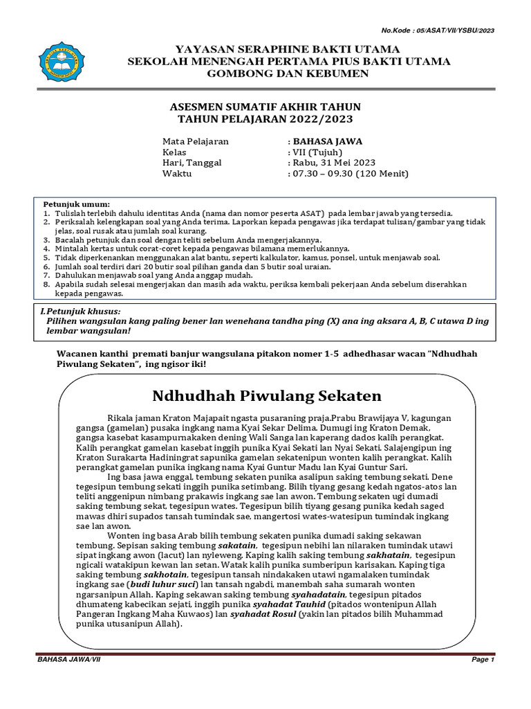 ASAT BHS JAWA VII 22-23 - DAMI | PDF