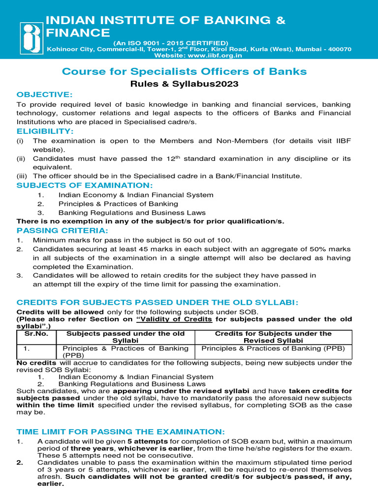 IIBF Specialist Officers Course 2023 | PDF | Guarantee | Loans