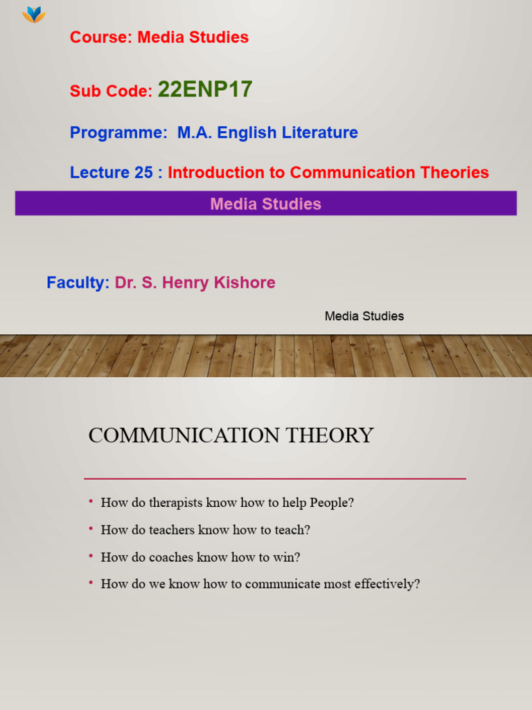 Lecture 25 - Introduction To Communication Theories | PDF