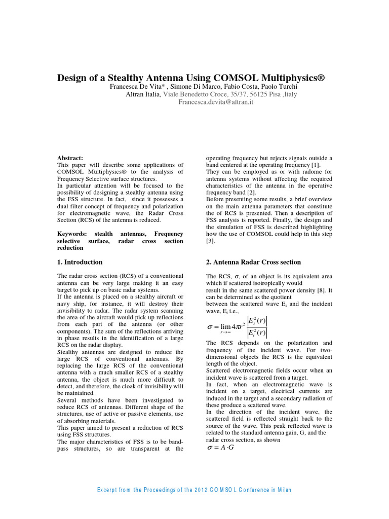Design A Stealthy Antenna Using COMSOL Multiphysics | PDF