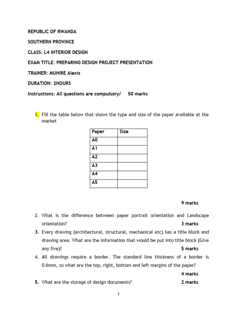 Interior Design Project Exam Guide | PDF