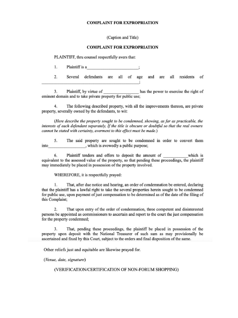 Complaint For Expropriation | PDF