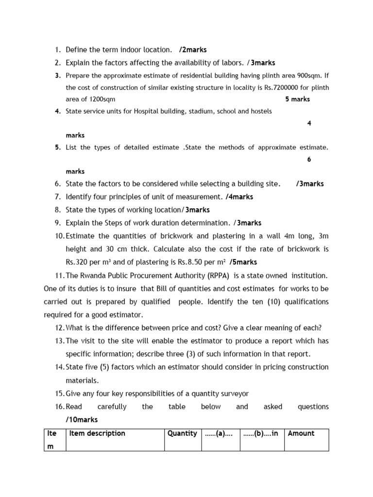 Cost Estimation Exam | PDF | Teaching Methods & Materials | Technology ...