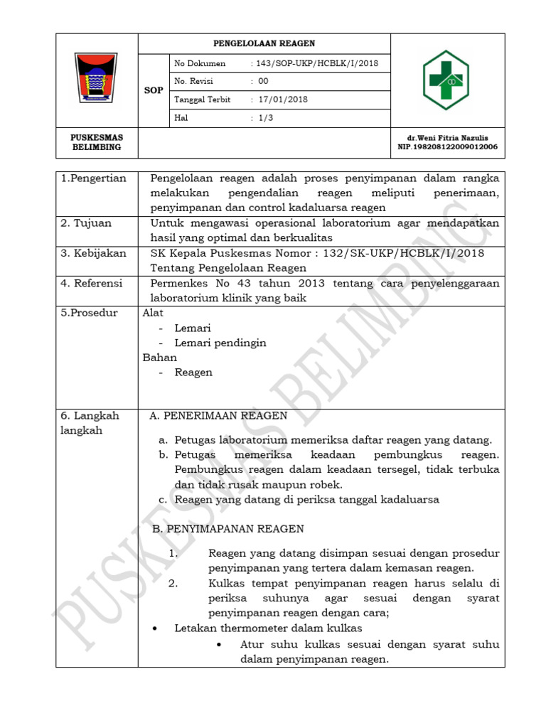 8.1.2.10. Sop Pengelolaan Reagen 1 | PDF