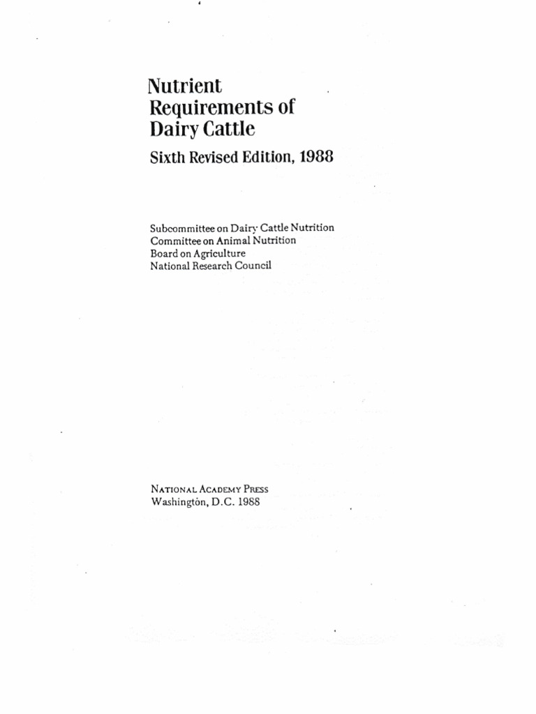 Tabel Kebutuhan Nutrien Sapi Laktasi (NRC, 1988 Dan Kearl, 1982) | PDF
