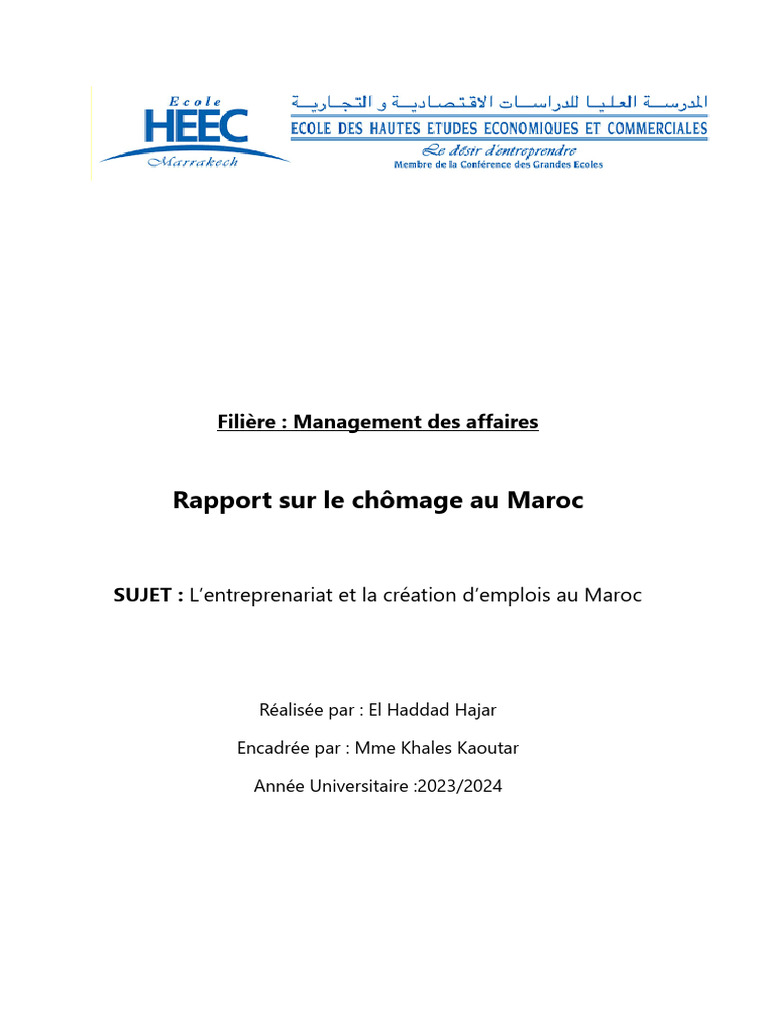 Le rapport du chomage au MAROC | PDF