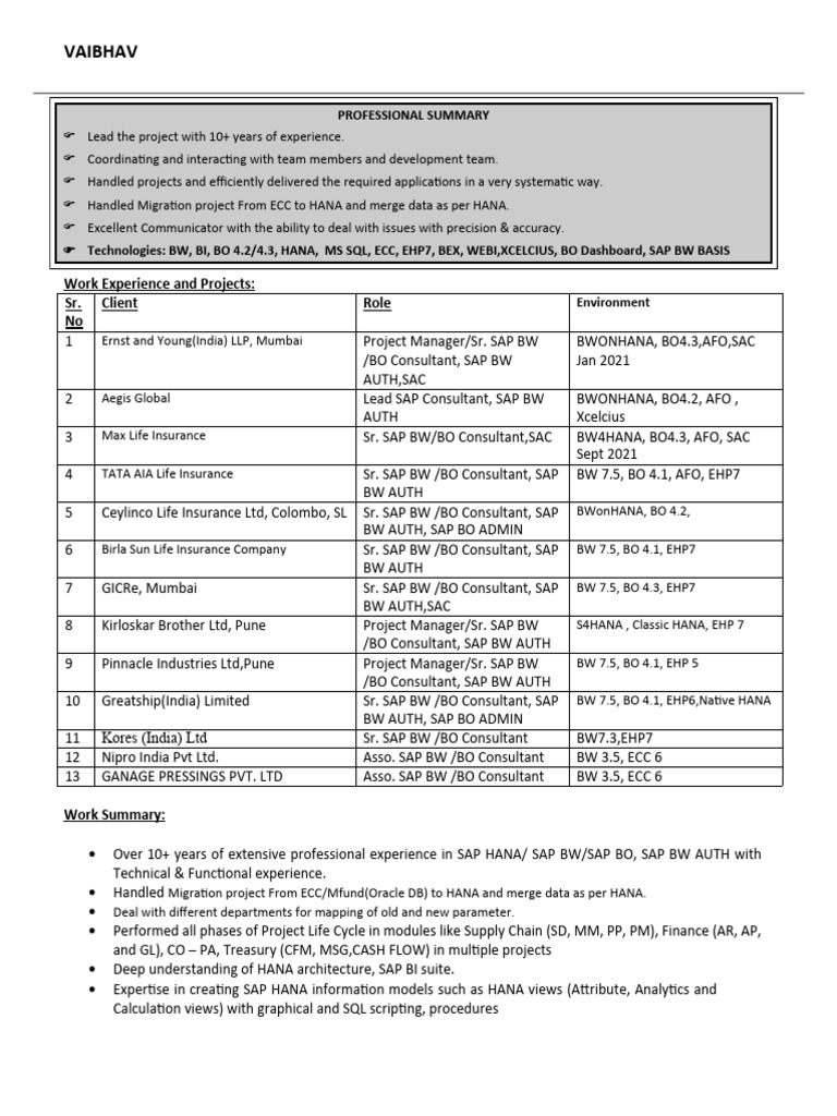 Vaibhav - SAP BO | Download Free PDF | Data | Information Technology