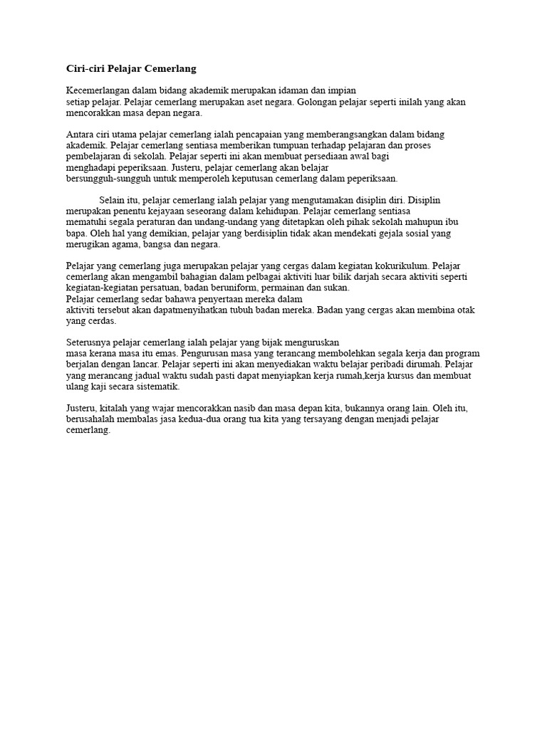 Ciri-Ciri Pelajar Cemerlang | PDF