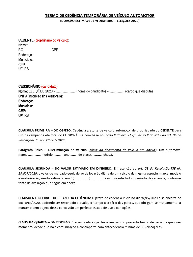 Termo de Cedencia de Veiculo | PDF