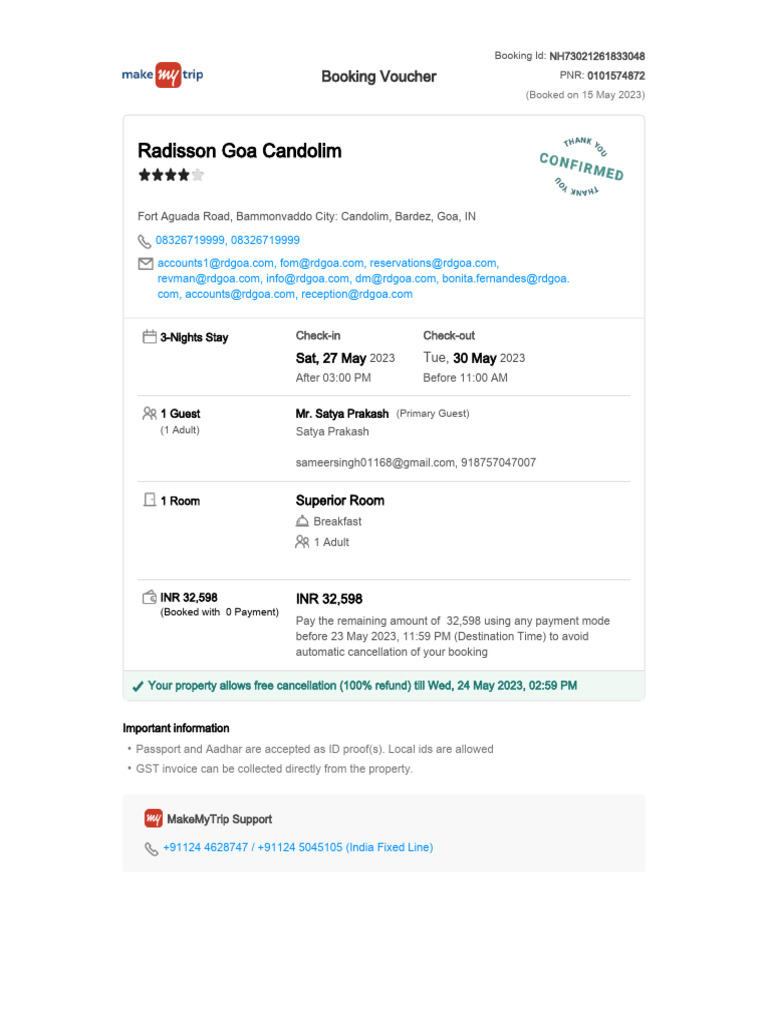 Booking Confirmation Voucher-1 | PDF