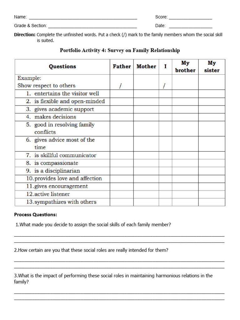 Portfolio Activity 4 Survey on Family Relationship | PDF