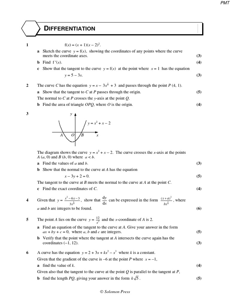 Mixed Exam-Style Questions On Differentiation | PDF | Tangent ...