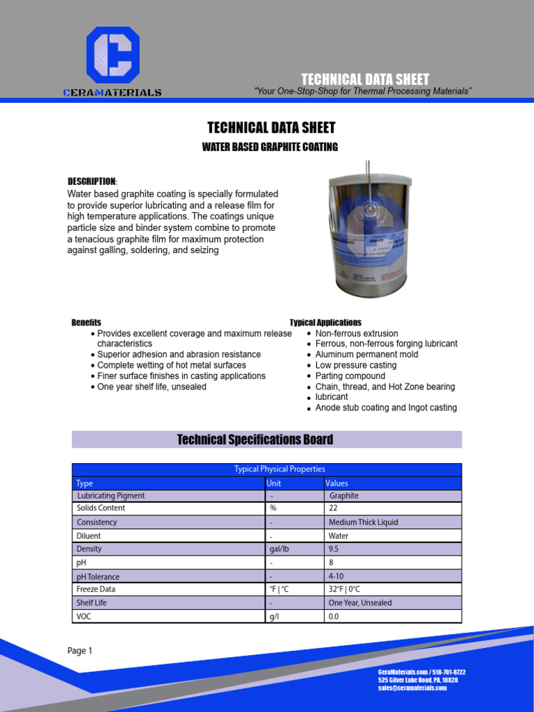 TDS Water Based Graphite Coating 04 22 | Download Free PDF | Graphite | Water