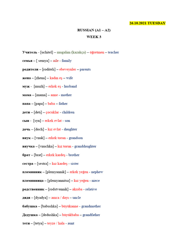 Russian Week 3 | PDF