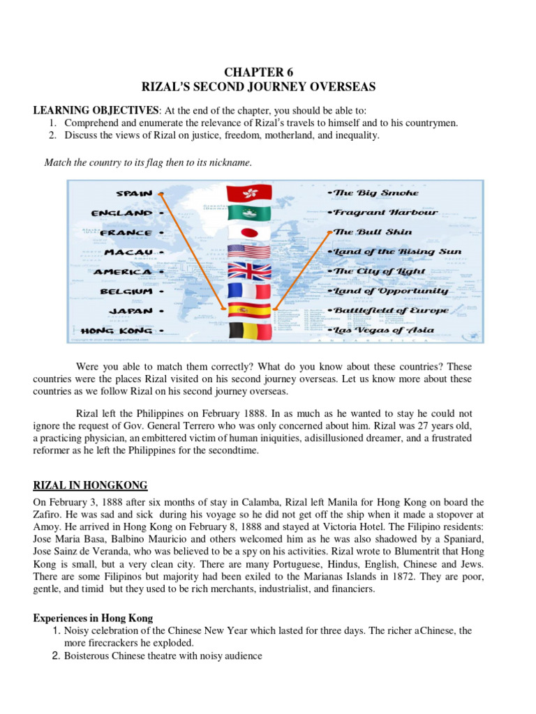 PI 21 Chapter 6-Rizal's Second Travels and Homecoming PDF | PDF | Philippines