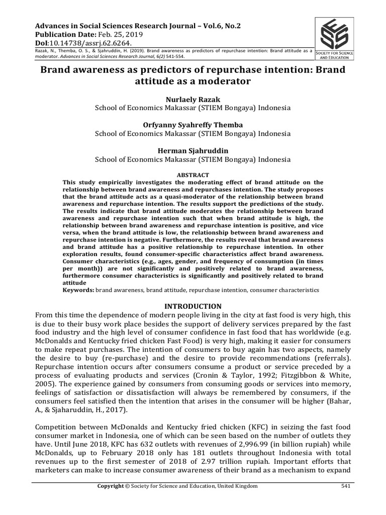 Brand Awareness As Predictors of Repurchase Intention Brand | PDF ...