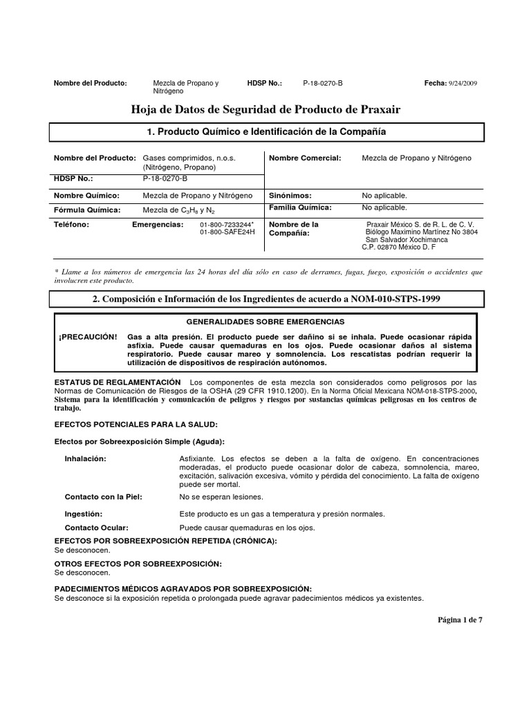 Mezcla de Propano y Nitrogeno Hds p180270b 2009 | PDF | Tecnología