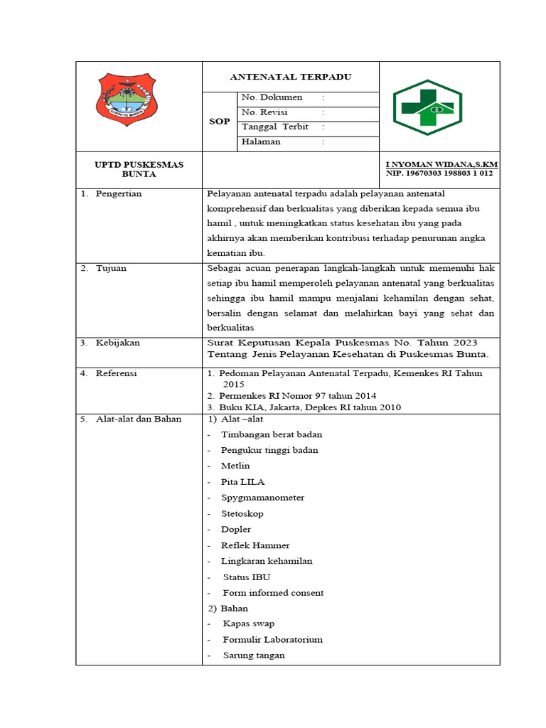 SOP Pemeriksaan Anc Terpadu | PDF