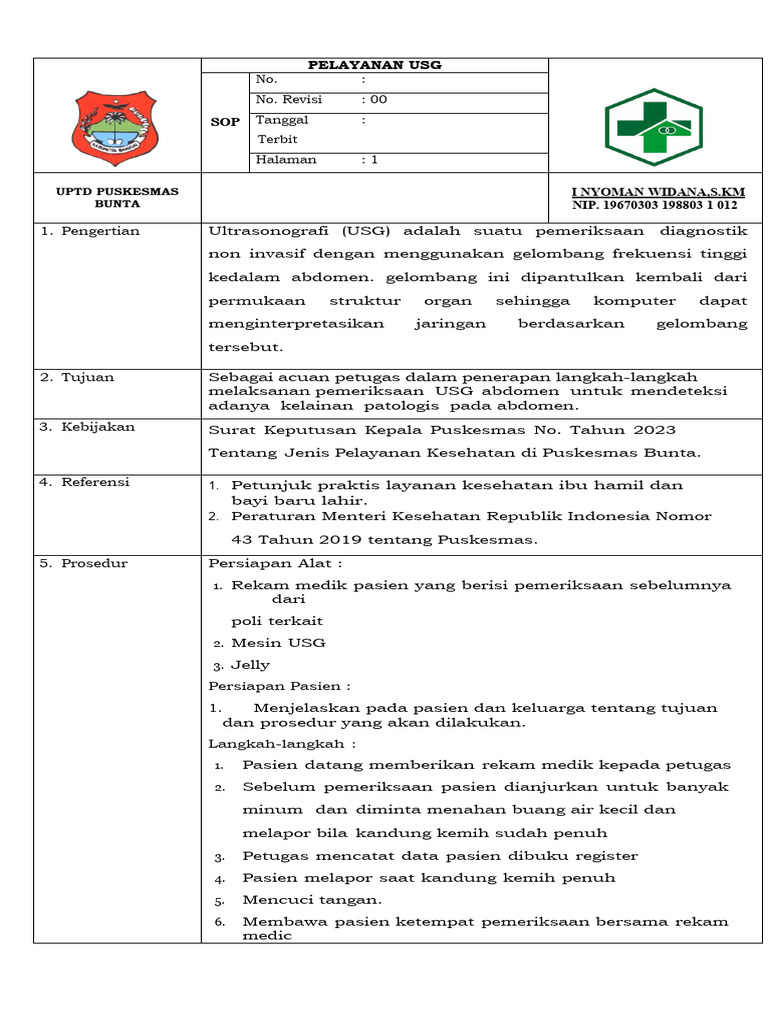 SOP Pelayanan USG di Puskesmas | PDF