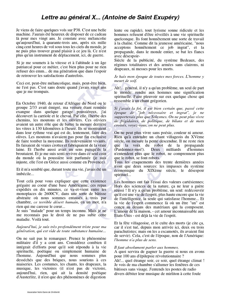 1994 - Lettre Au General X - Antoine de Saint Exupery | PDF