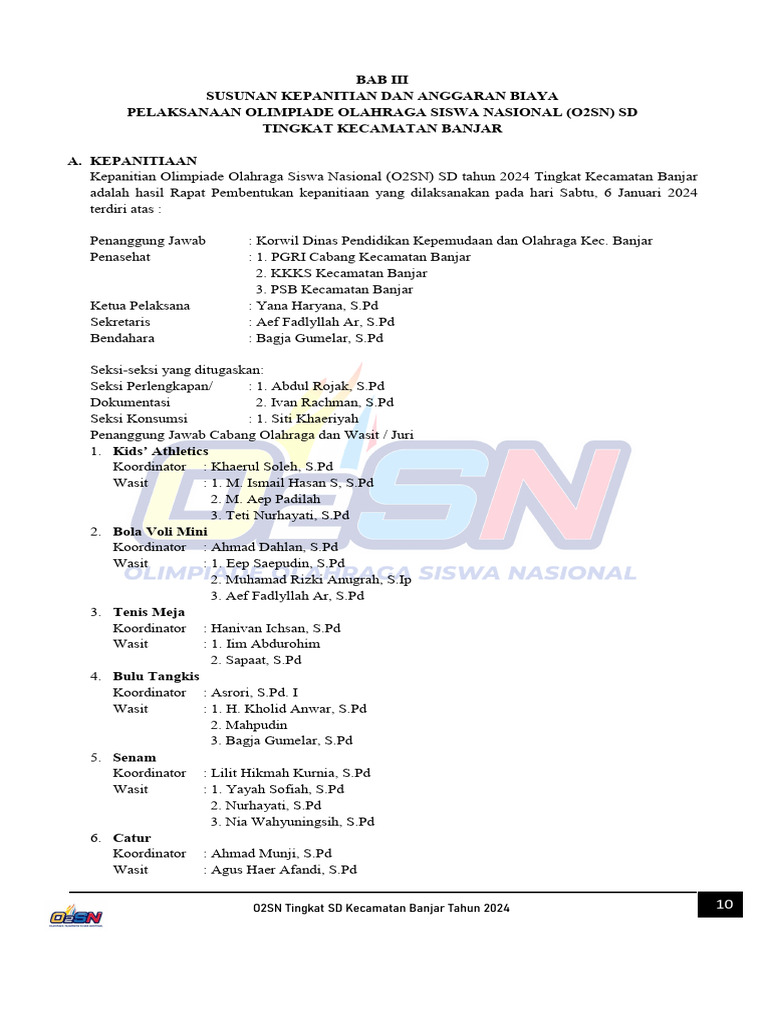 Susunan Panitia O2SN 2024 | PDF | Olahraga & Rekreasi