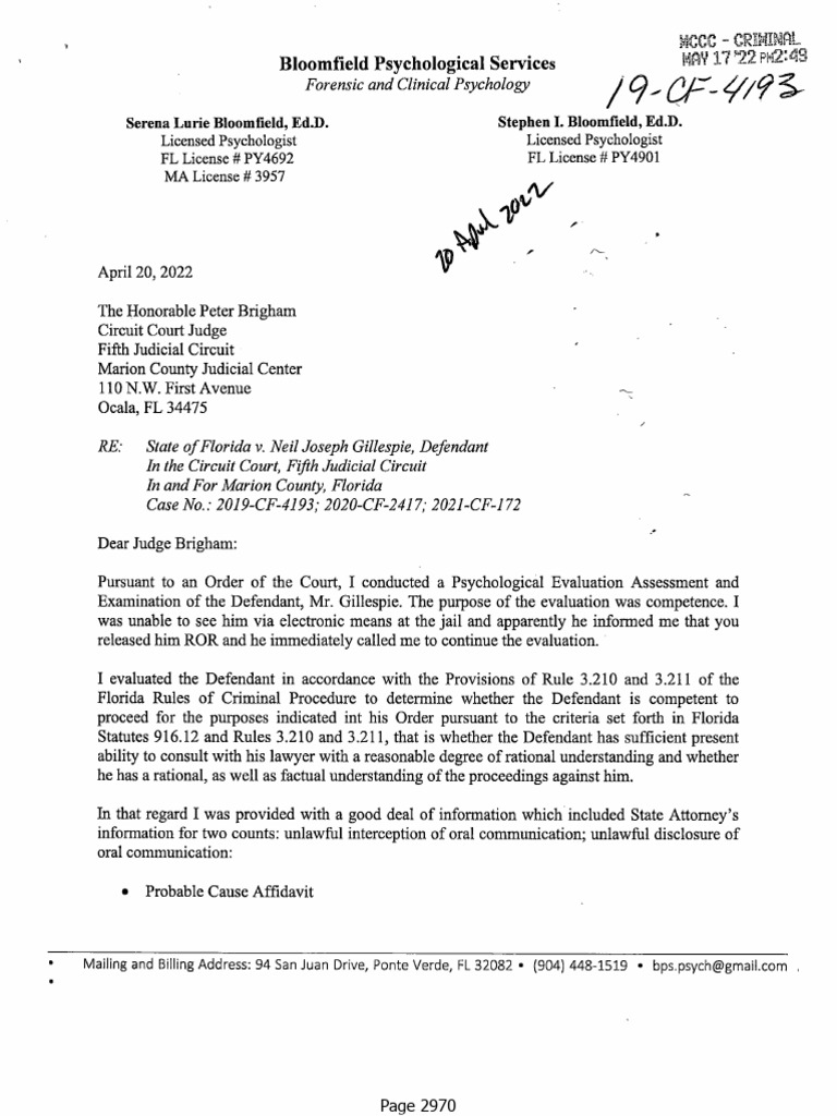 Psychological Evaluation of Neil Gillespie | PDF | Thought | Mental Health