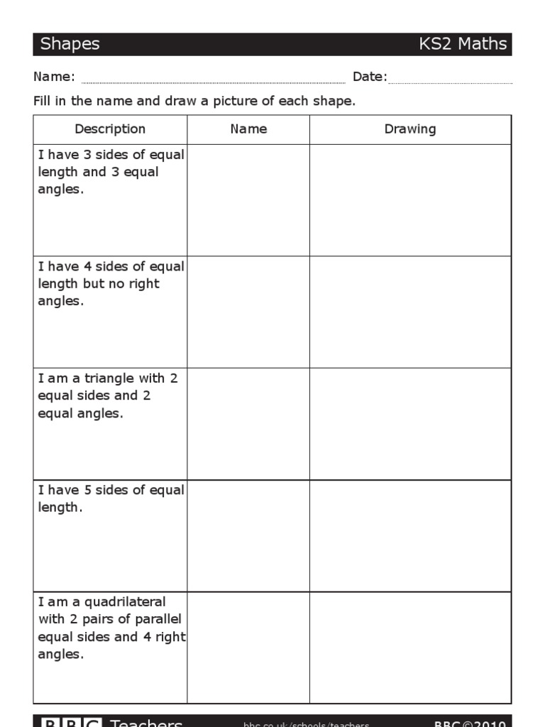 BBC Teachers Ks2 Maths Worksheet Shapes | PDF | Teaching Methods ...