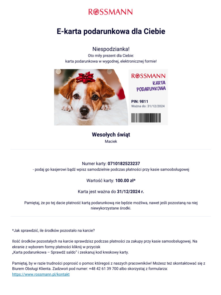 E Karta Podarunkowa Rossmann - 95967757 | PDF