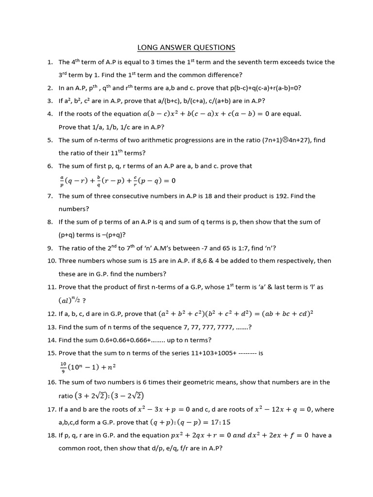Long Answer Questions | PDF | Mathematical Concepts | Arithmetic