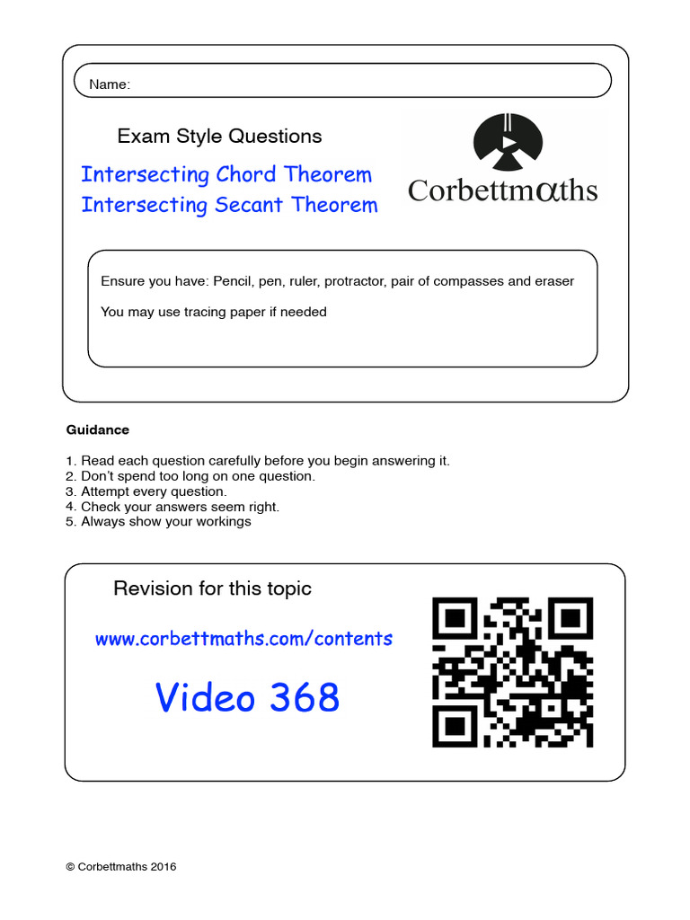 Intersecting Chord Theorem 2 | PDF