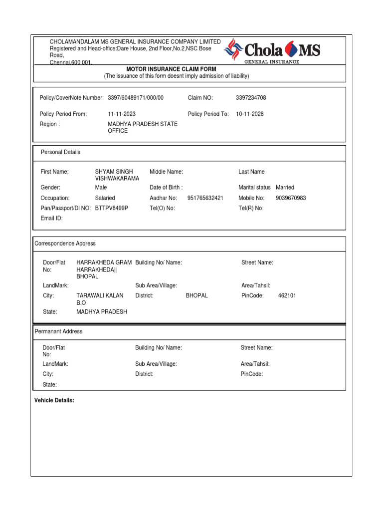 Claims Form | PDF | Insurance | Receipt