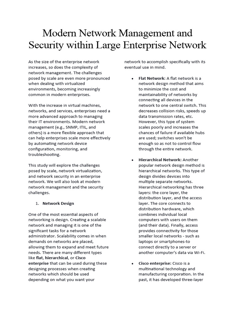 Modern Network Management And Security Within Large Enterprise Network Pdf
