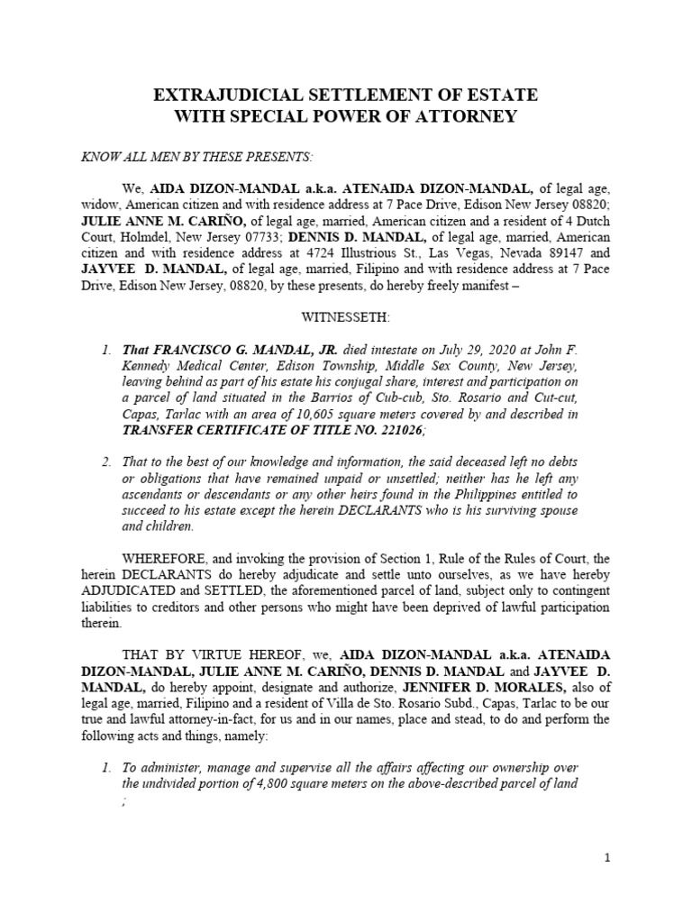 Extrajudicial Settlement of Estate1. | PDF