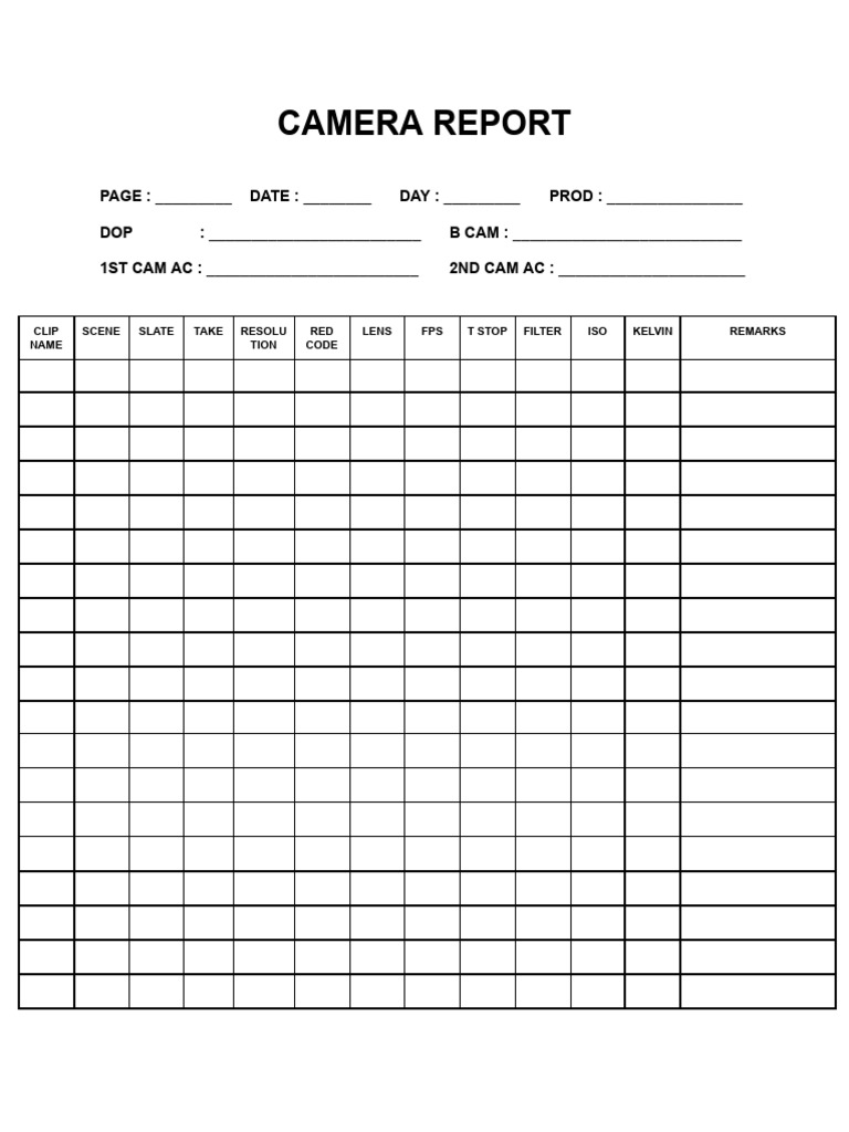 Camera Report - Template | PDF