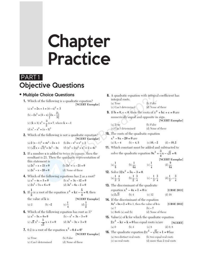 10 Maths QB Ch. 1 | PDF | Equations | Quadratic Equation