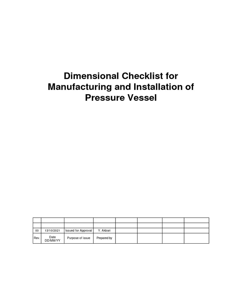 Dimensional Checklist For Pressure Vessel | PDF