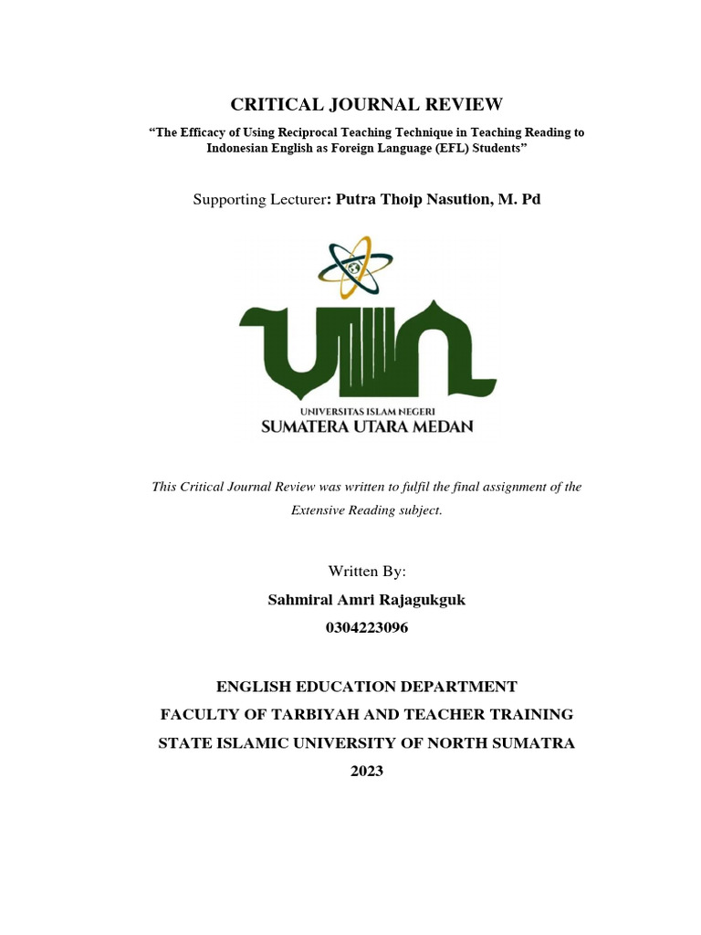 Critical Journal Review: Supporting Lecturer: Putra Thoip Nasution, M ...